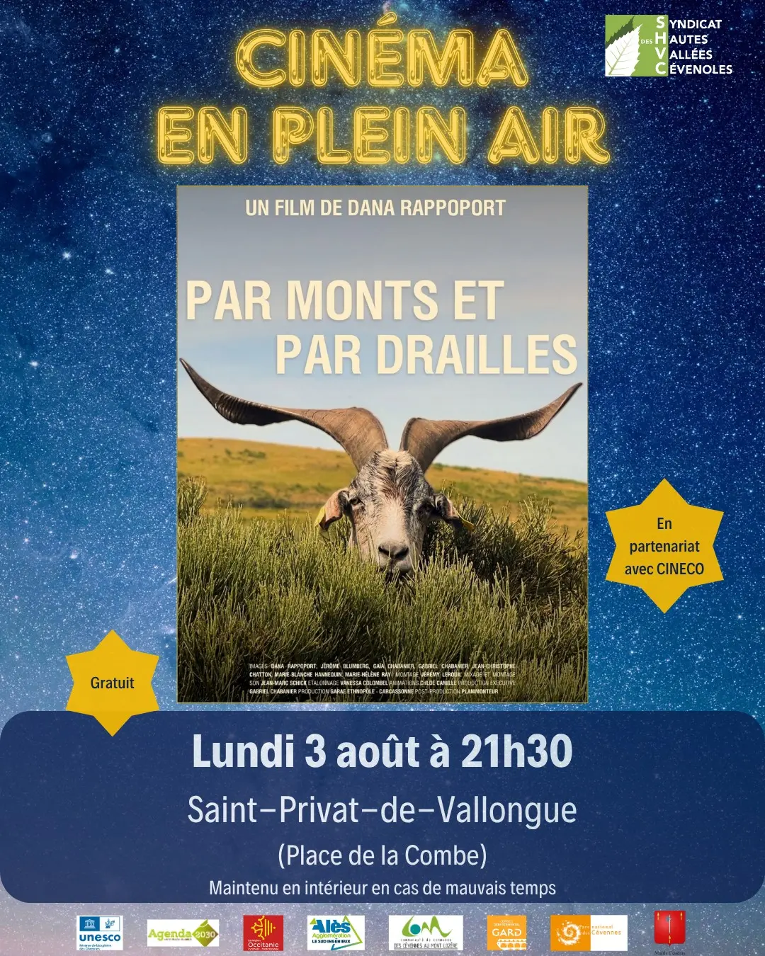 Projection en plein air (Saint-Privat-de-Vallongue) | Cévennes Tourisme