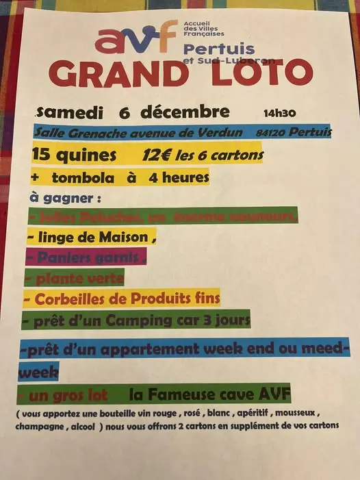 Grand loto AVF (Pertuis) | Provence-Alpes-Côte d'Azur Tourisme