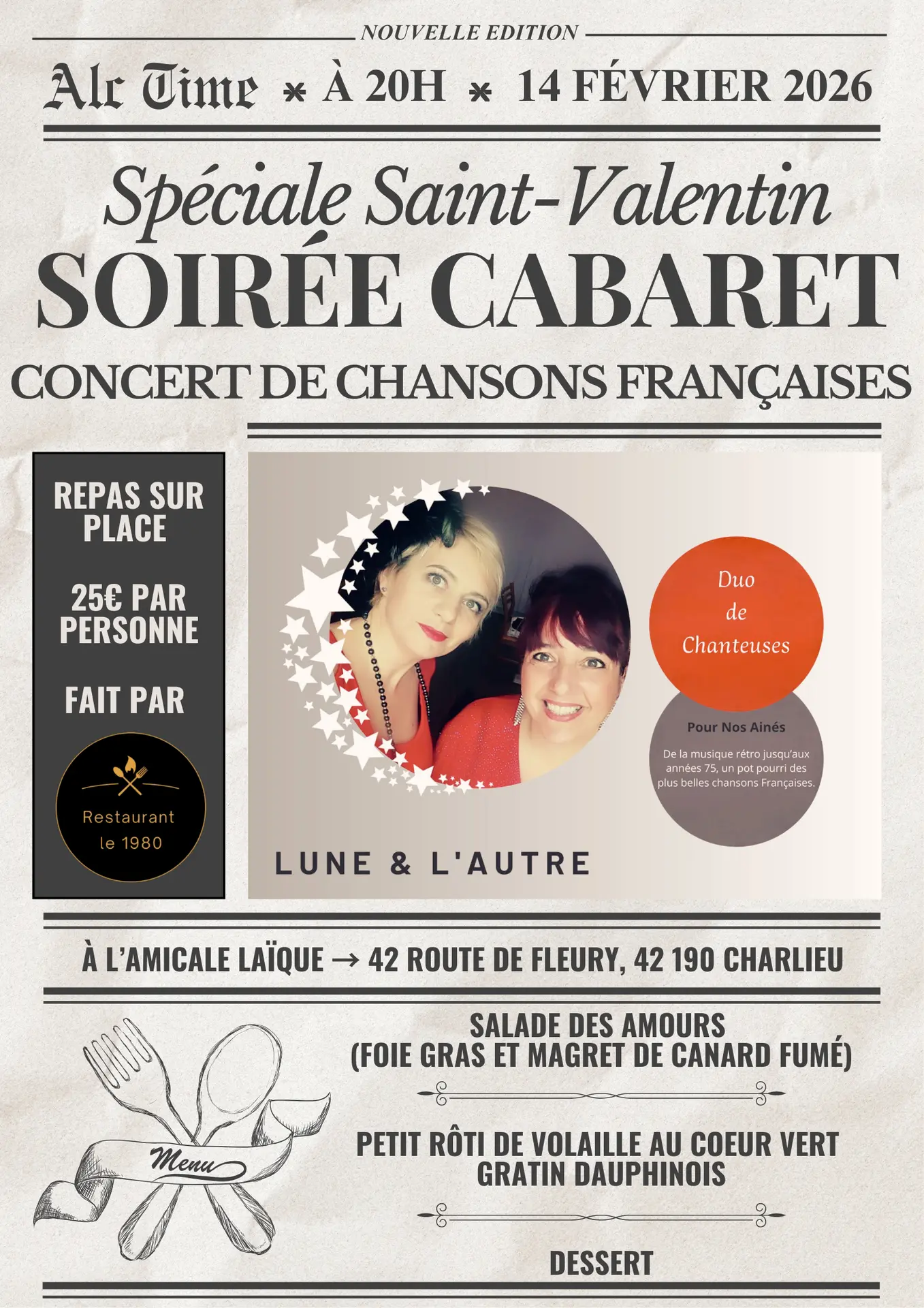 Soirée Cabaret Saint-Valentin (Charlieu) | adt-loire