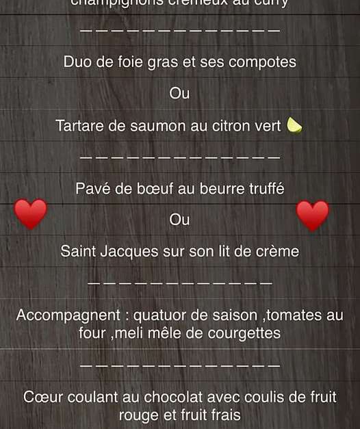Menu de la Saint-Valentin à l’Auberge du Botaniste (Boissières ...